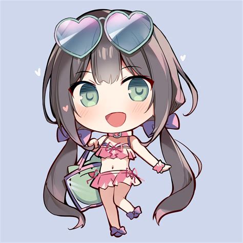 Safebooru 1girl D Bag Bangs Bikini Black Hair Blue Background Blush