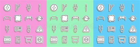 Set Line Electrical Outlet High Voltage Circuit Scheme Plug Resistor Electricity Lightning