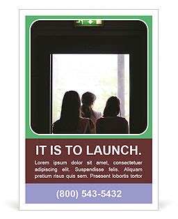 Group Of Girls Leaving Building Through Exit Door With Exit Symbol Ad Template Design ID