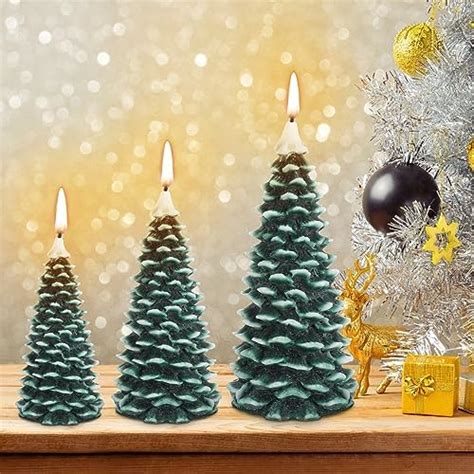 Mtlee 3 Pcs Christmas Tree Shape Candle Set Wax Realistic