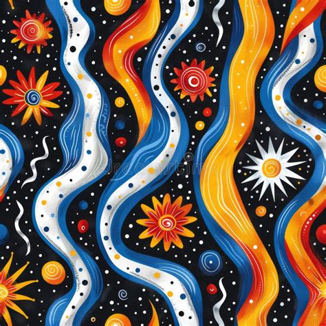 Abstract Vibrant Pattern With Colorful Swirls Stars And Dots
