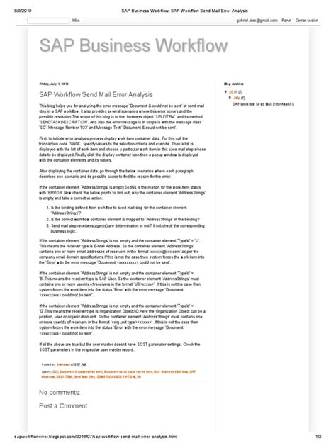 Sap Business Workflow Sap Workflow Send Mail Error Analysis Pdf