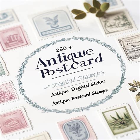 250 Vintage Postcard Stamps Antique Digital Stickers For Crafting