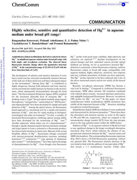 Pdf Highly Selective Sensitive And Quantitative Detection Of Hg2 In