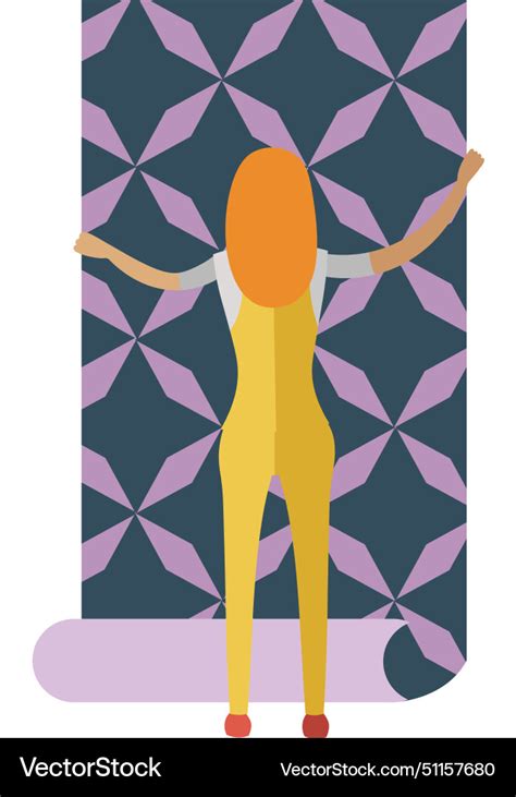Woman Gluing Wallpaper Icon Isolated Royalty Free Vector