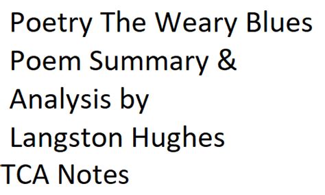 The Weary Blues Summary And Analysis By Langston Hughes Tca Notes