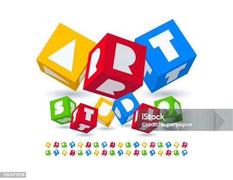 알파벳 편지와 숫자의 입방 세트벡터 다채로운 로고 아트 스튜디오 고등학교 이하에 대한 스톡 벡터 아트 및 기타 이미지 고등