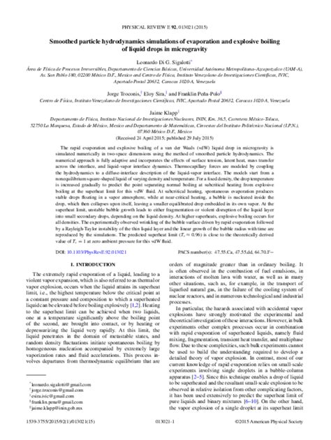 Pdf Smoothed Particle Hydrodynamics Simulations Of Evaporation And