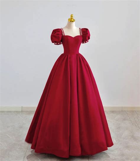 Burgundy Satin Long Prom Gown Formal Gown · Little Cute · Online Store