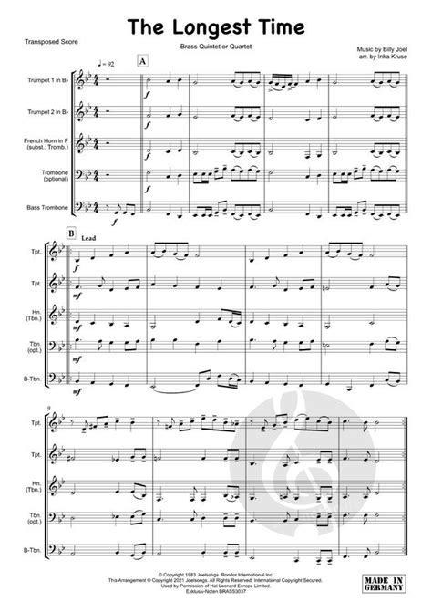 Billy Joel Sheet Music For Brass Ensemble Buy Online