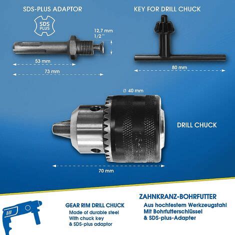 Adaptateur SDS Plus Mandrin Perceuse 1 5 13 mm 1 2 20 UNF avec et Clé