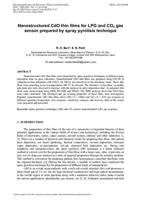 Pdf Nanostructured Cdo Thin Films For Lpg And Co2 Gas Sensor Prepared By Spray Pyrolisis Technique