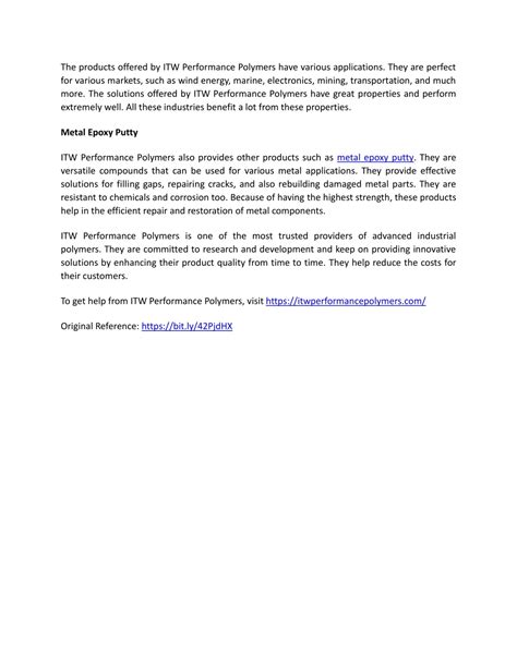 Ppt Itw Performance Polymers Offering Innovative Solutions To