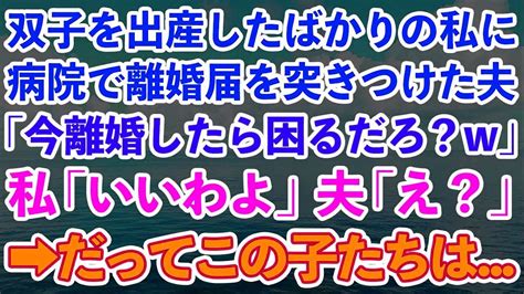 【スカッとする話】双子を出産したばかりの私に病院で離婚届を突きつけた夫「子供産んだからって偉そうにしたら即離婚な！離婚したら困るだろ？w」私
