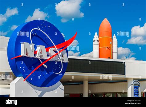 Nasa Logo And Atlantis Space Shuttle At Kennedy Space Center Visitor
