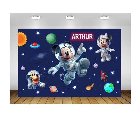 Painel Mickey Astronauta 1 50x1m impressão Lona Elo7