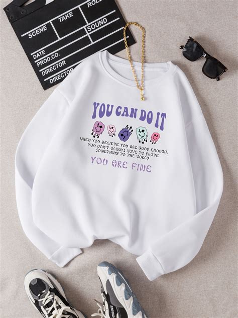 Cartoon And Slogan Graphic Thermal Lined Sweatshirt Shein Usa
