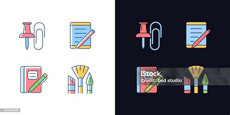 Set Ikon Warna Rgb Tema Terang Dan Gelap Sekolah Ilustrasi Stok Unduh