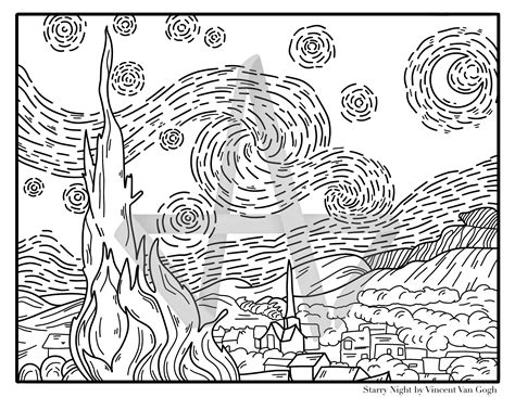 Noche Estrellada De Vincent Van Gogh Página Para Colorear Para Adultos