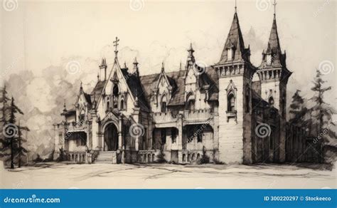 Contemporary Gothic Castle Sketch By John Larriva Stock Illustration