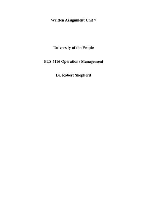BUS 5116 Written Assignment Unit 7 Written Assignment Unit 7