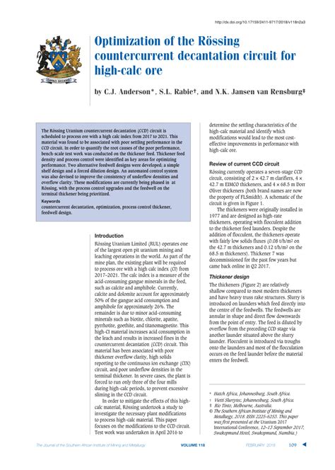 Pdf Optimization Of The Rössing Countercurrent Decantation Circuit