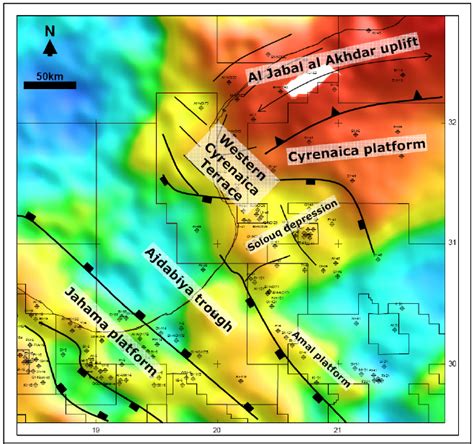 structural framework based on gravity data and regional subsurface and