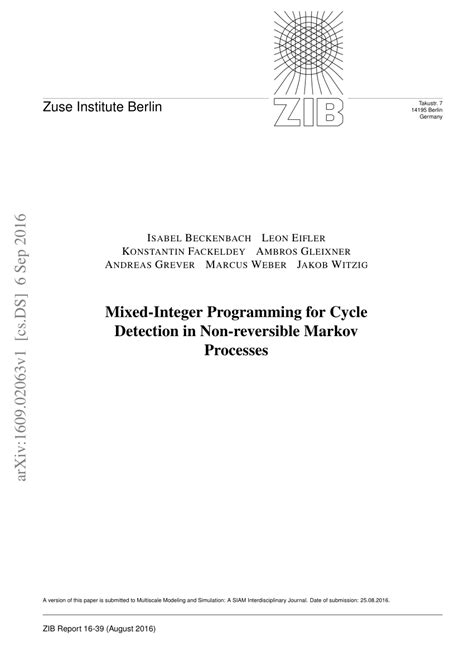 pdf mixed integer programming for cycle detection in non reversible