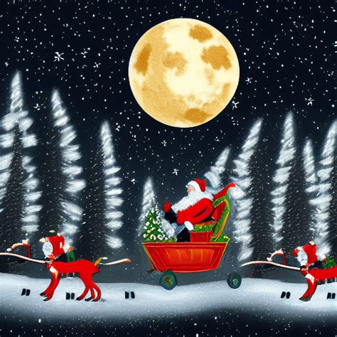 Santas Sleigh And Reindeers Flying Away · Creative Fabrica