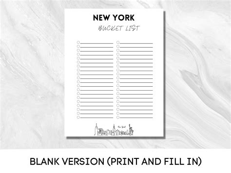 New York Bucket List Printable Travel Bucket List Travel Planner