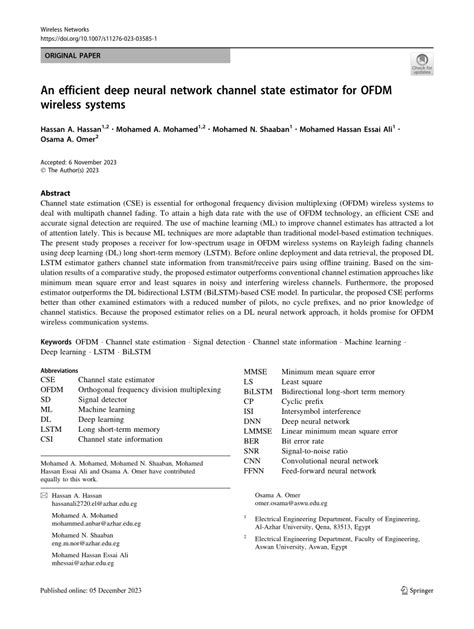 PDF An Efficient Deep Neural Network Channel State Estimator For OFDM Wireless Systems