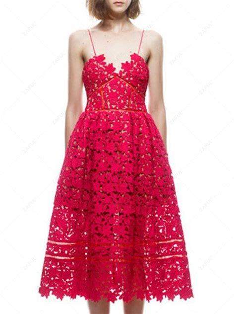 Lace Cami Solid Color A Line Dress In Red Zaful 2024
