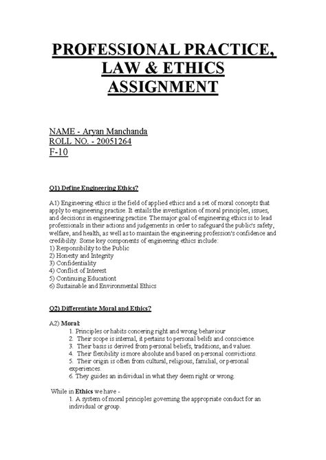 2005 1264 Assignnment 1 Professional Practice Law And Ethics