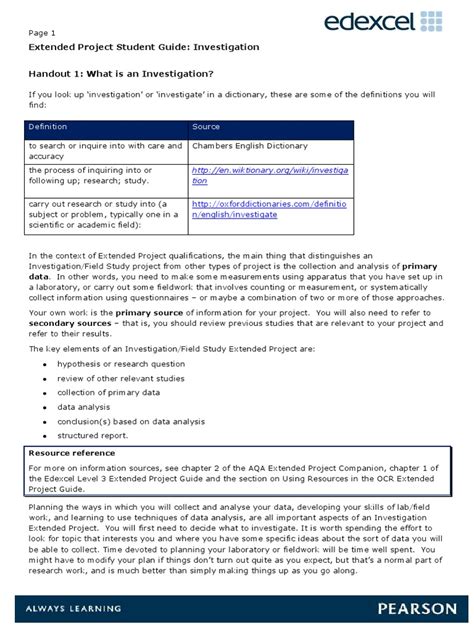 Extended Project Student Guide Investigation Pdf Survey