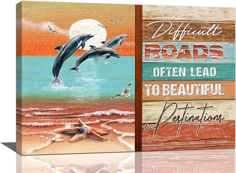 AAzaqTin Beach Dolphins Decor Wall Art Coastal Dolphin Sunrise Pictures