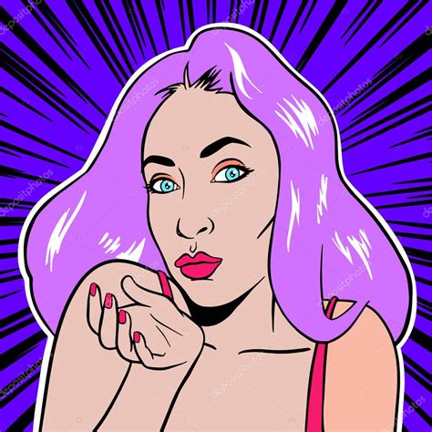 Mujer Con Maquillaje Brillante Soplado Beso En Estilo Pop Art 2023