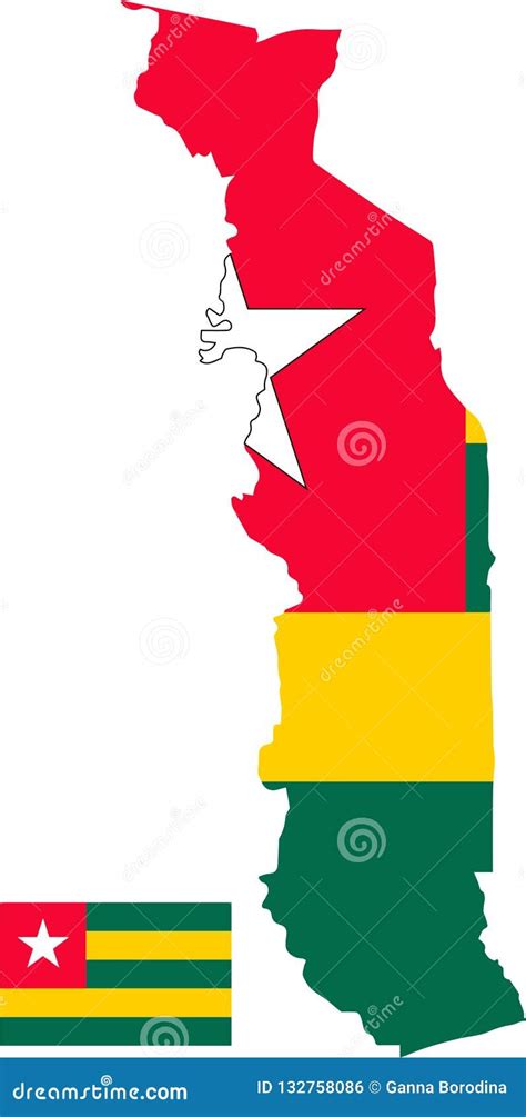 Mapa Del Vector De Togo Con La Bandera Fondo Aislado Blanco Stock De