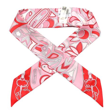 Hermes Silk Folklore Twilly Rose Rouge White 1127231 Fashionphile