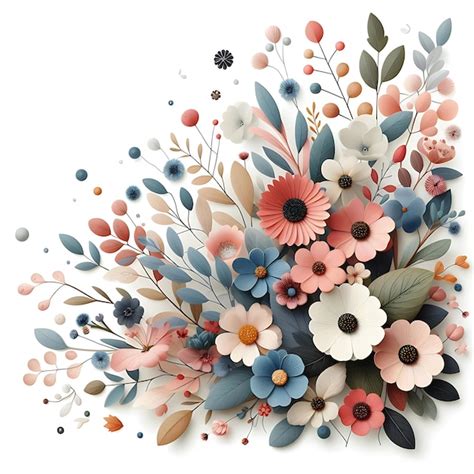 Premium Photo Realistic Cute Flowers And Leaves On White Background