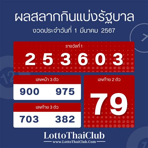 ตรวจสลากกินแบ่งรัฐบาล งวดวันที่ 1 มีนาคม 2567