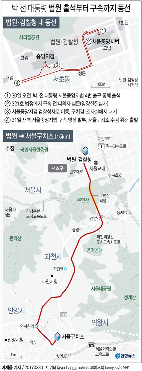 그래픽 30일 박 전 대통령 법원 출석부터 구속까지 연합뉴스