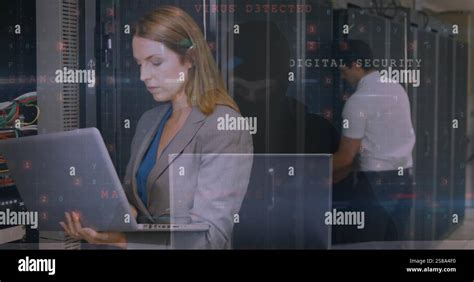 Image Of Security Data Processing Over Diverse Colleagues Working In