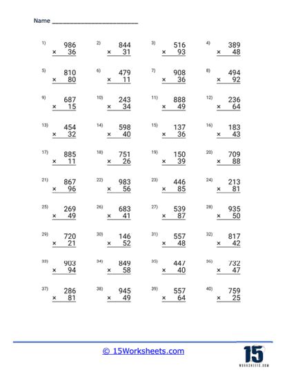 2 Digit By 3 Digit Multiplication Worksheets 15 Worksheets