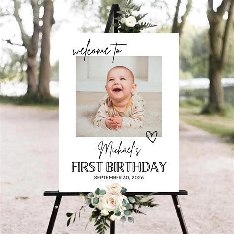 Editable First Birthday Welcome Sign Modern Photo Birthday Welcome