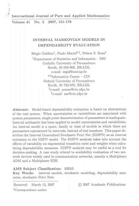 Pdf Interval Markovian Models In Dependability Evaluation