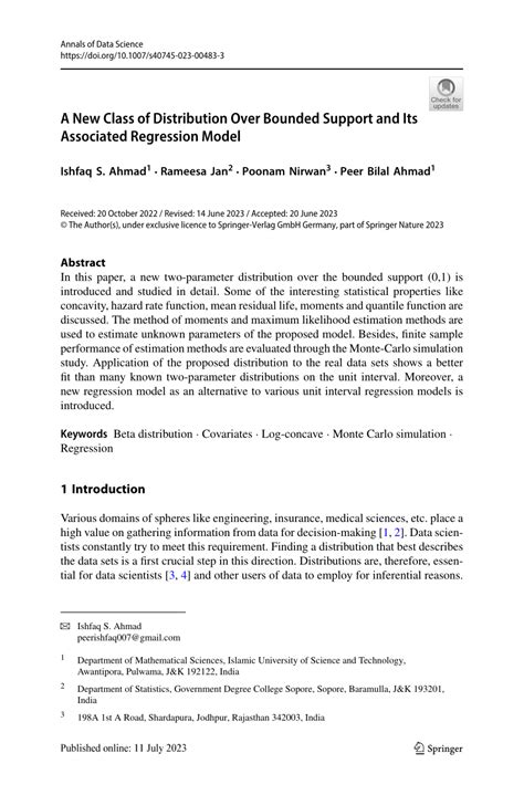 Pdf A New Class Of Distribution Over Bounded Support And Its Associated Regression Model
