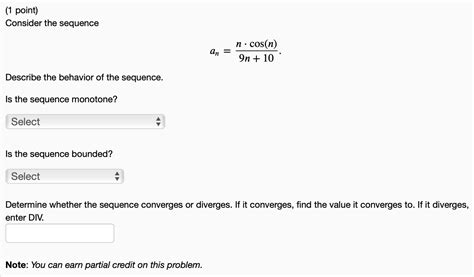 Solved Point Consider The Sequence An N Cos N N Chegg