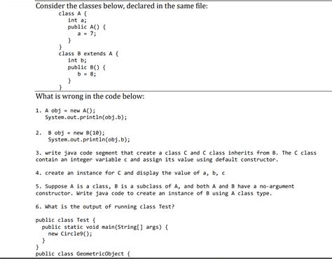 Solved Consider The Classes Below Declared In The Same
