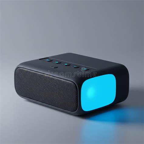 Black Rectangular Speaker With A Perforated Front And A Glowing Blue Side Panel The Top Stock