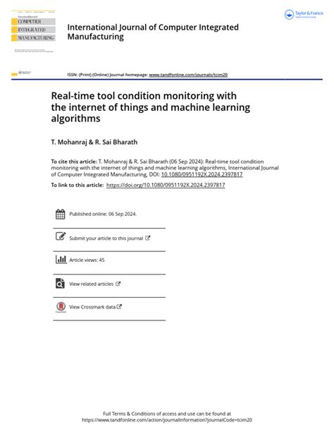 Iot And Ml In Tool Condition Monitoring Pdf Machine Learning Sensitivity And Specificity